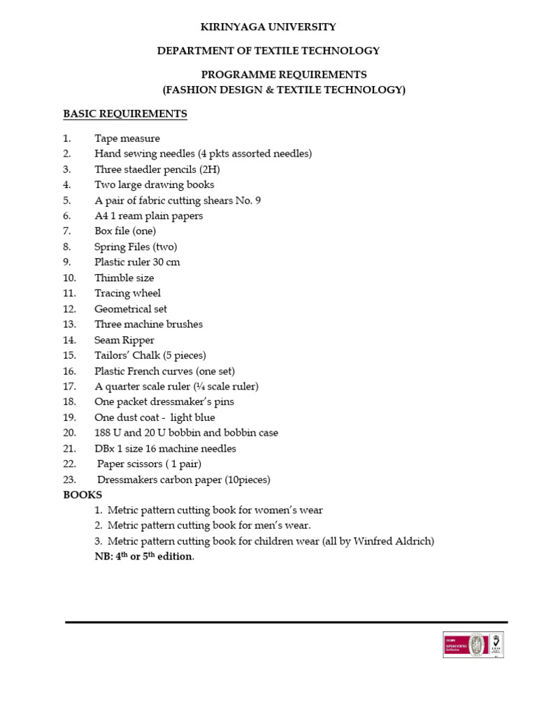 Requirements For BSC Fashion Design & Technology | PDF