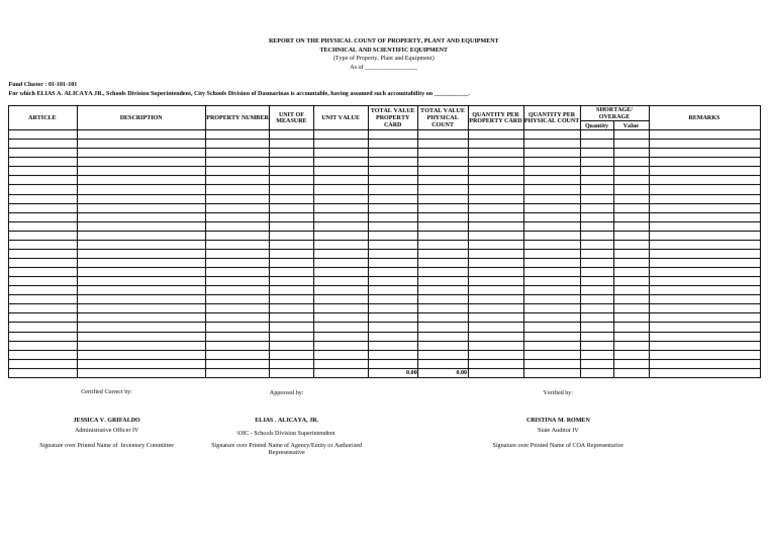 RPCPPE (Report On Physical Count of Plant, Property and Equipment ...