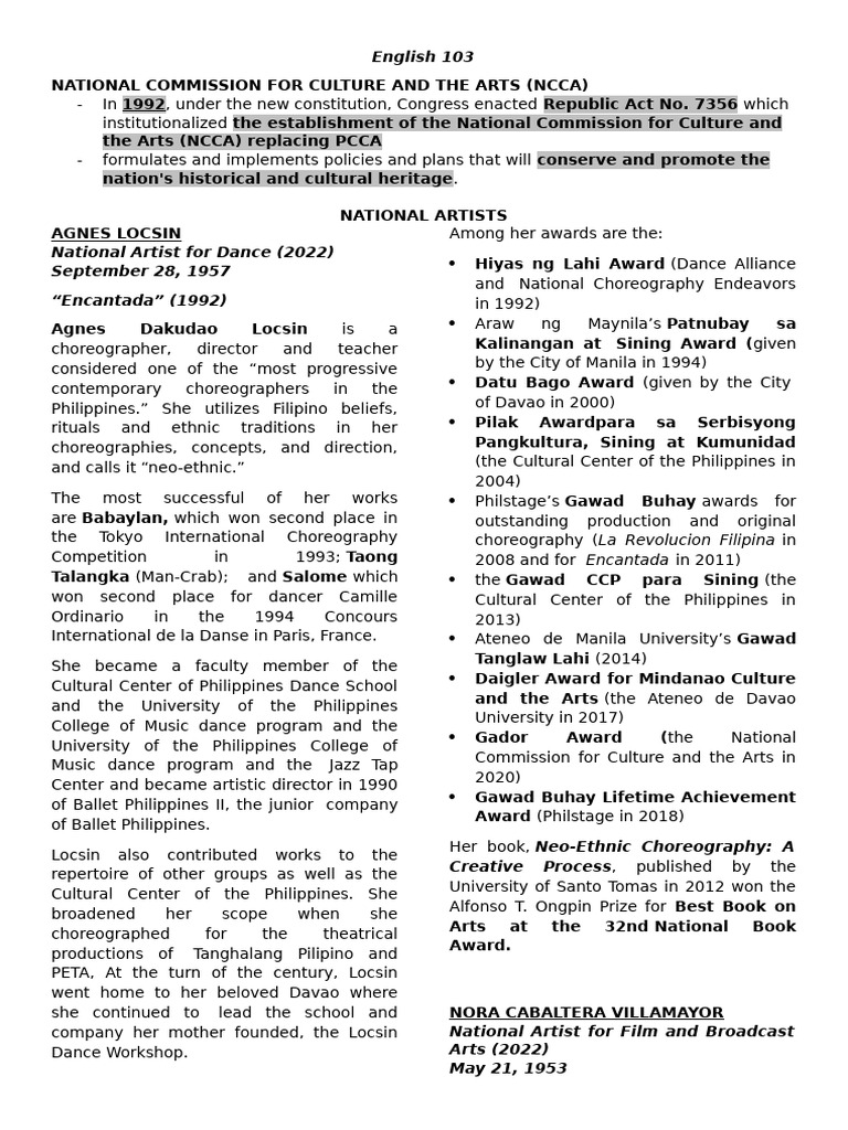 English 103 ARTISTS | PDF