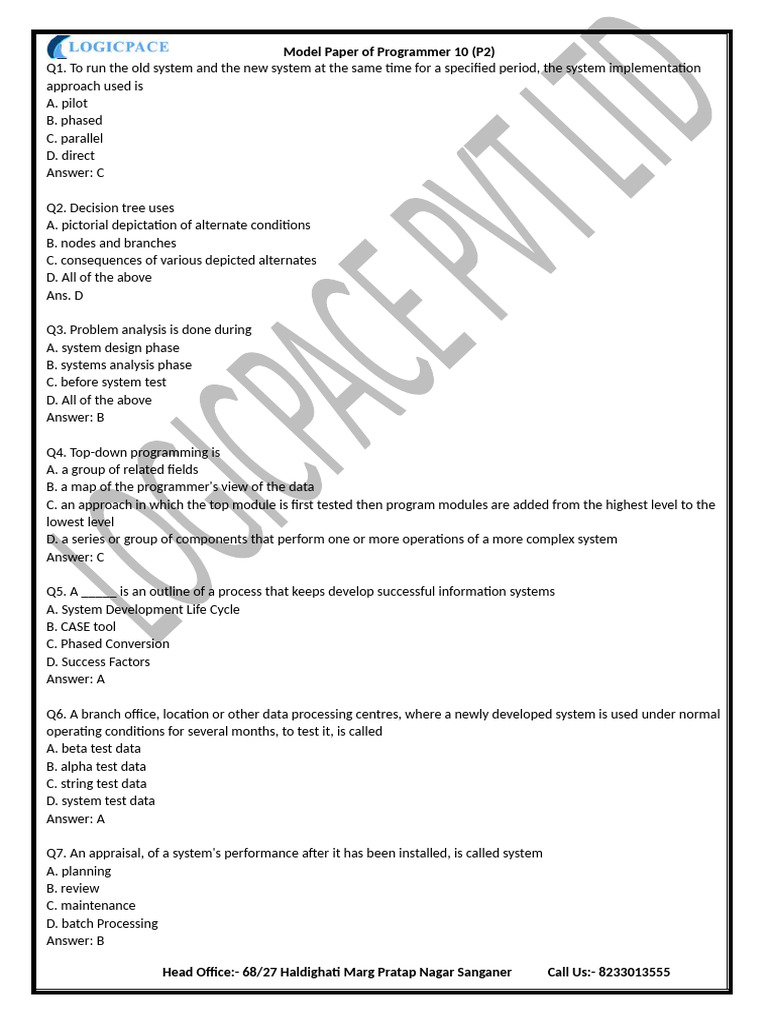 Model Paper 10 (P 2) With Answer | PDF