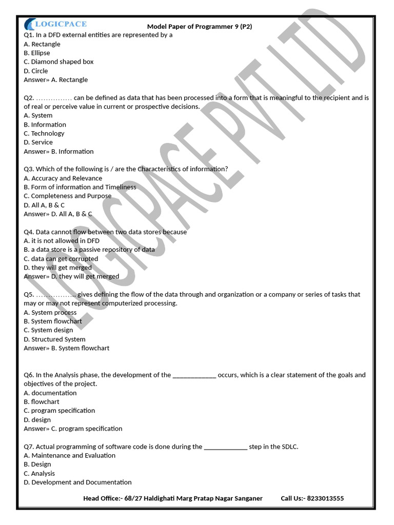Model Paper 9 (P 2) With Answer | PDF