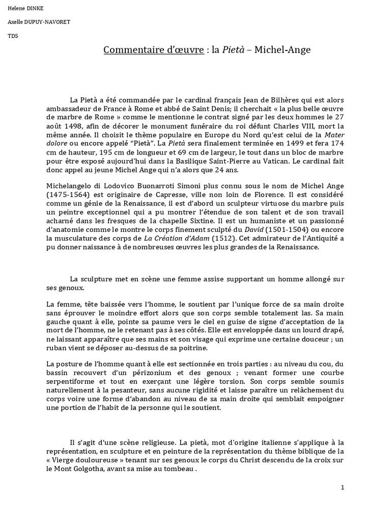 Pietà - Michel Ange Axelle&Helene PDF | PDF