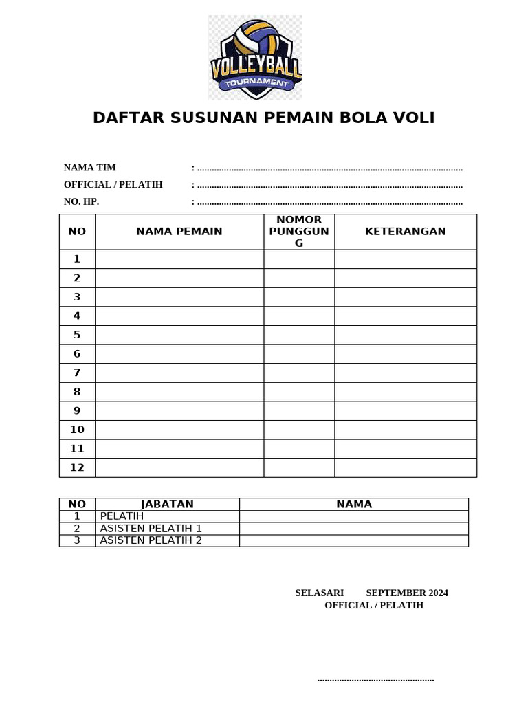 Daftar Susunan Pemain Bola Voli | PDF