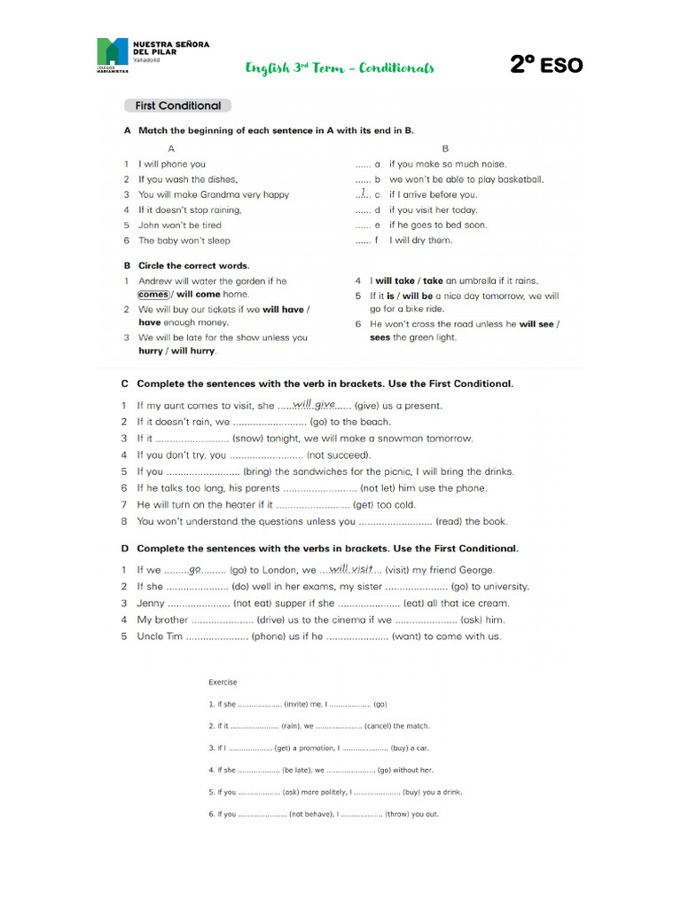 Conditional Sent 1 Type 2º ESO | PDF