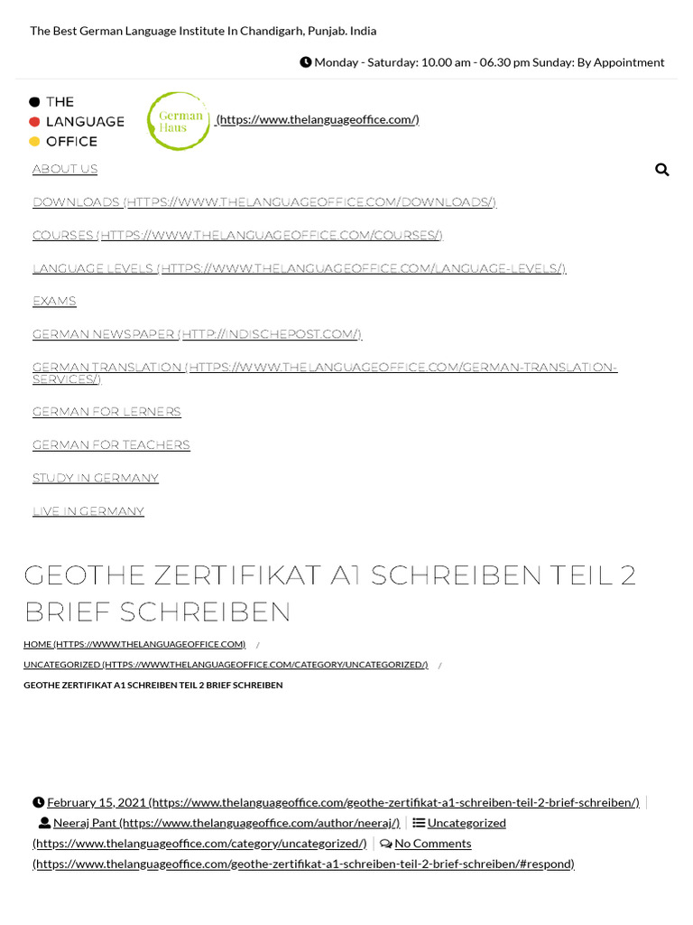 Geothe Zertifikat A1 Schreiben Teil 2 Brief Schreiben - The Language ...