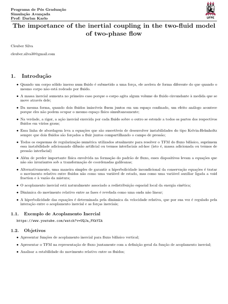 The Importance of The Inertial Coupling in The Two Fluid Model | PDF