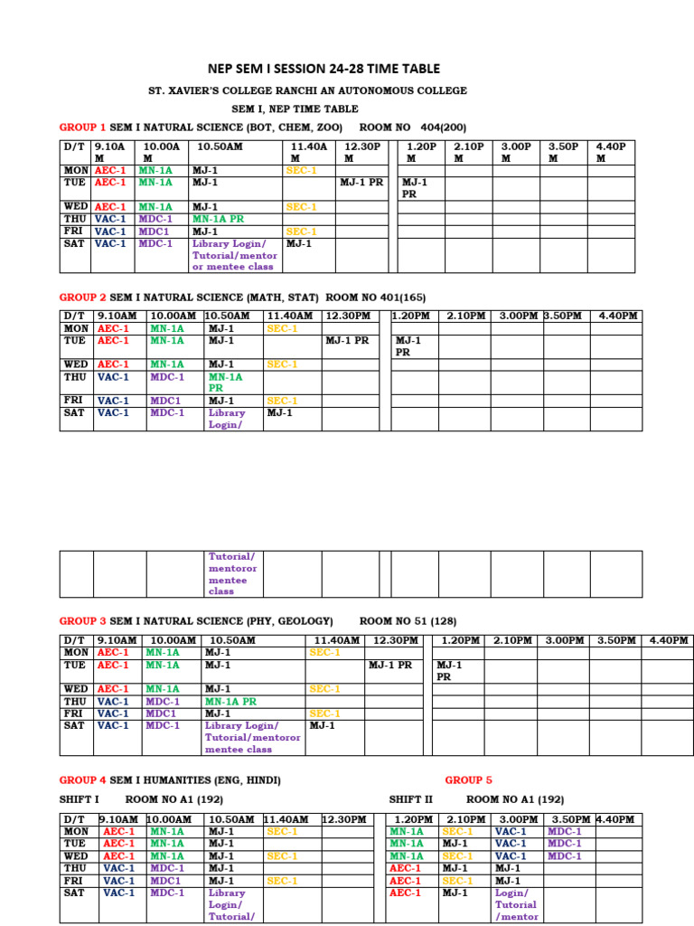 Nep Sem I Time Table | PDF