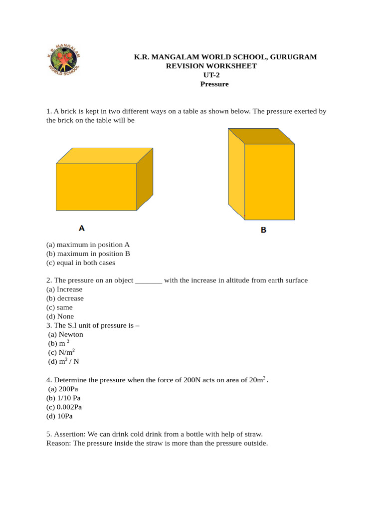 Pressure Revision Worksheet | PDF | Pressure | Science & Mathematics