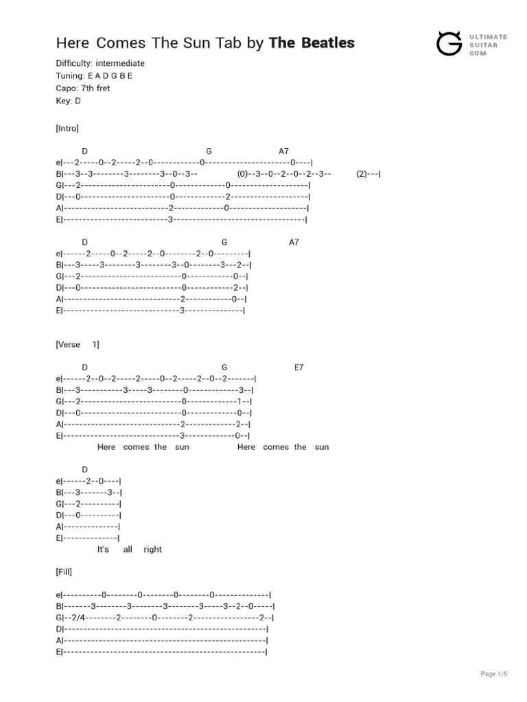 Here Comes The Sun Tab | PDF