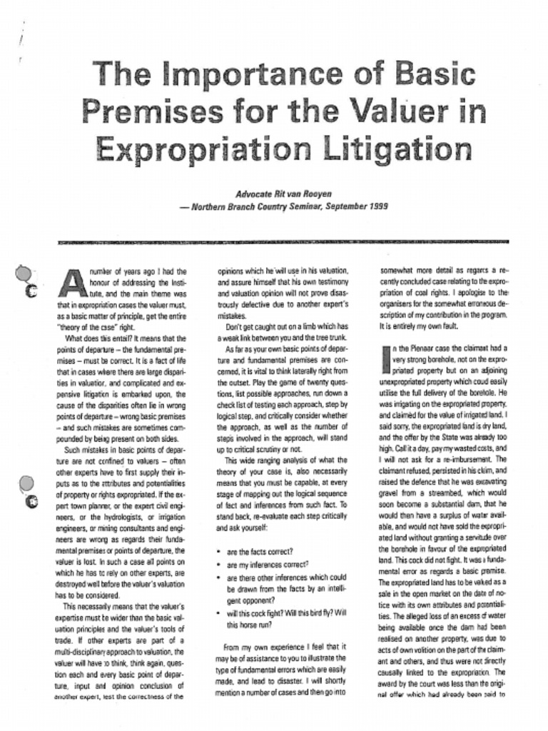 SA Valuer The Importance of Basic Premises | PDF