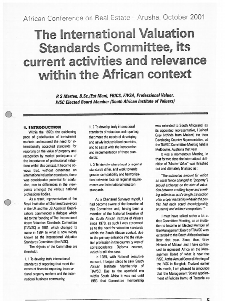 SA Valuer The International Valuation Standards Committee | PDF