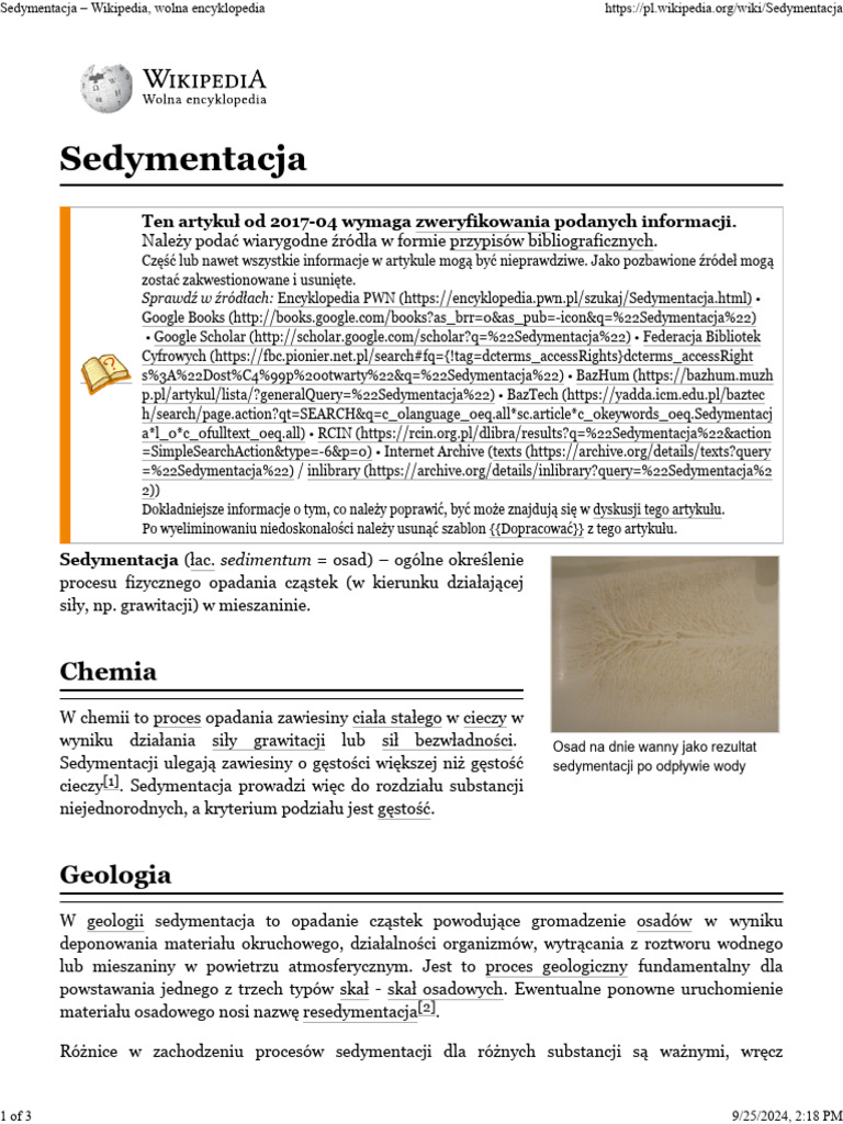 Sedymentacja - Wikipedia, Wolna Encyklopedia | PDF Sedymentacja - Wikipedia, Wolna Encyklopedia | PDF