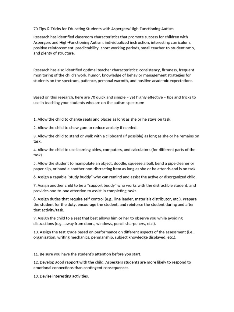 70tips For Teaching Kids With Asd Pdf