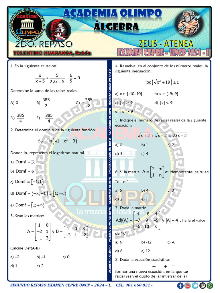 01 2do Repaso General Nocturno - Uncp - Álgebra | PDF