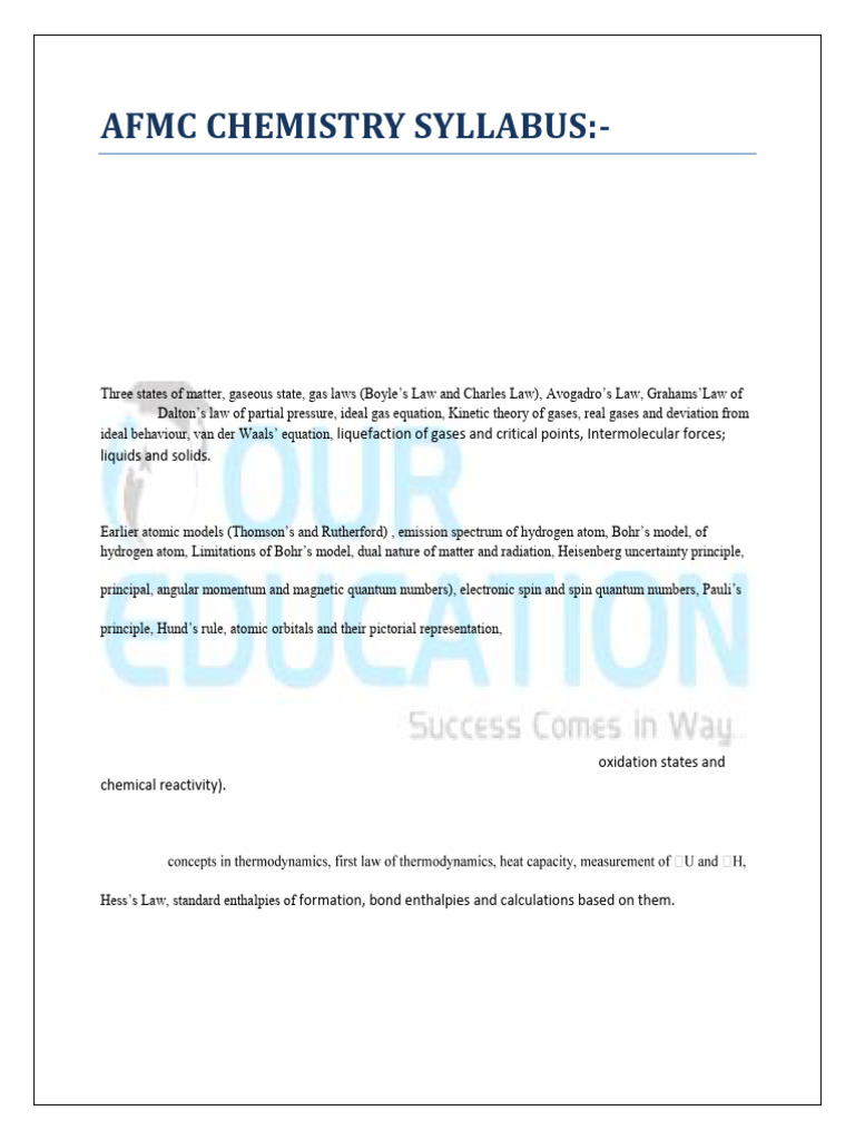 Afmc Chemistry Syllabus | PDF | Chemical Equilibrium | Science ...