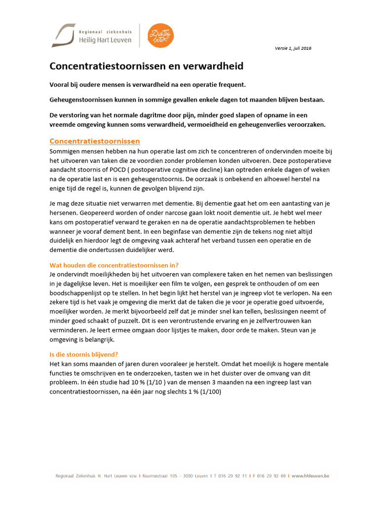 Concentratiestoornissen en Verwardheid | PDF