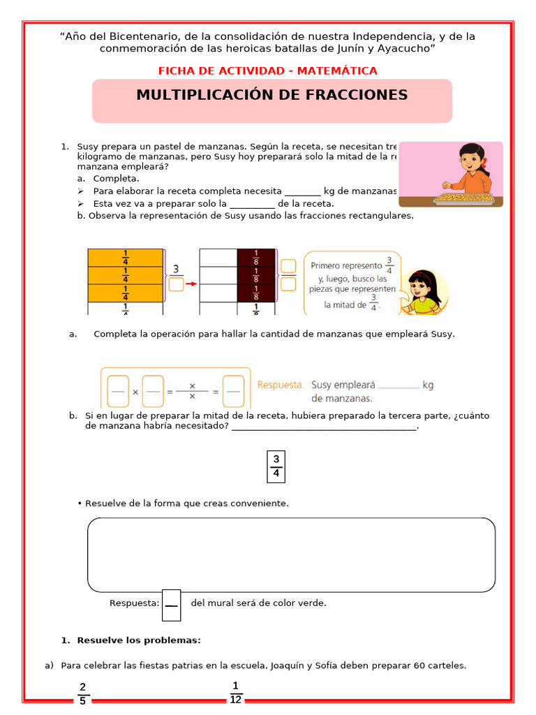 FICHA de MAT-MULTIPLICACIÓN DE FRACCIONES | PDF