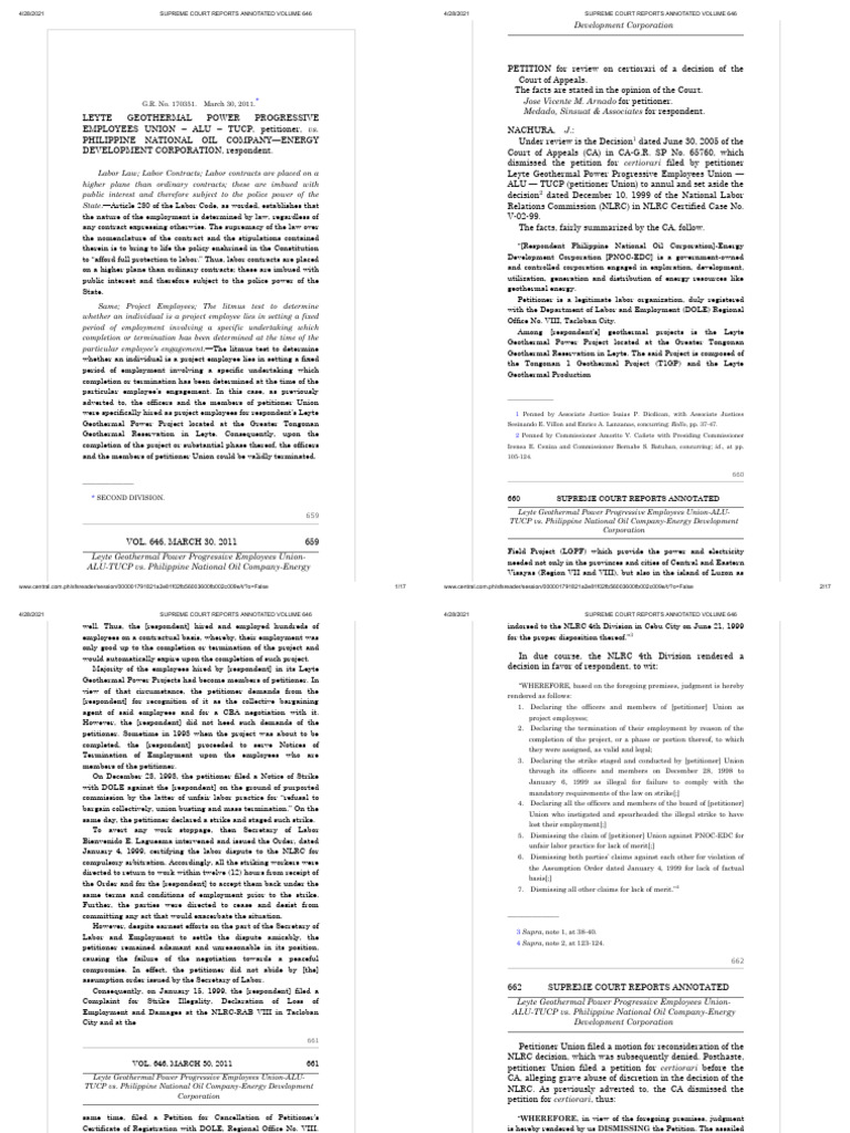 Leyte Geothermal v. PNOC-EDC | PDF | Strike Action | Employment