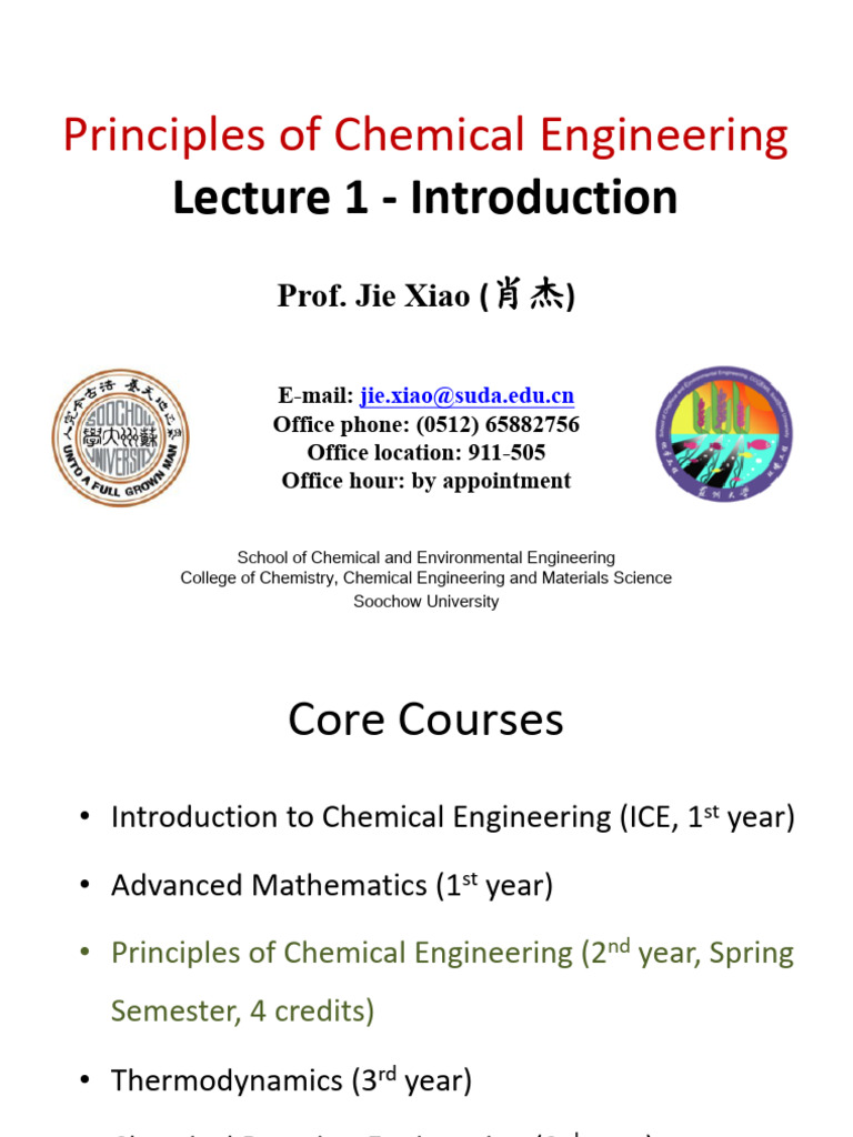 Principles of Chemical Engineering: Lecture 1 - Introduction | PDF