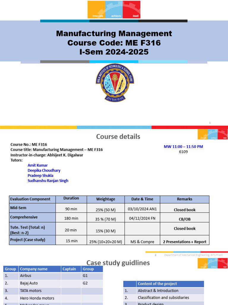 Project Plan ME F316 - MM | PDF