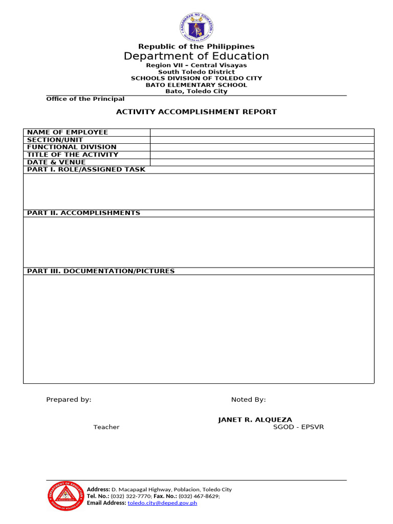 Activity Accomplishment Report | PDF