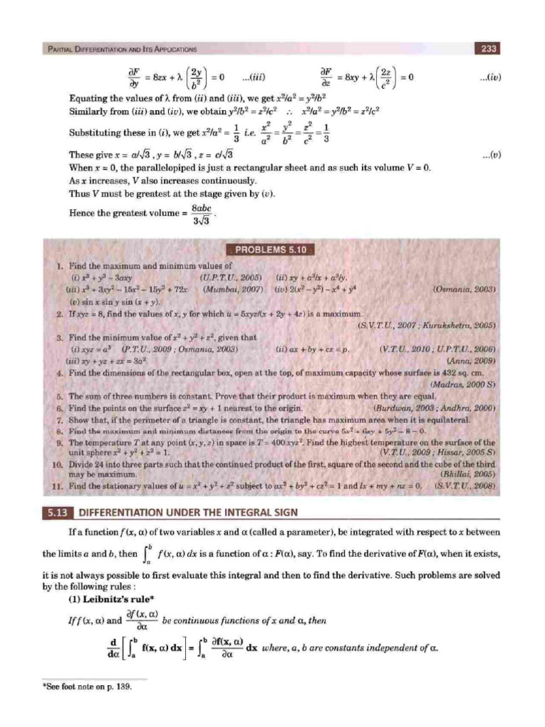 Differentiation Under Integral Sign - Unit 1 | PDF