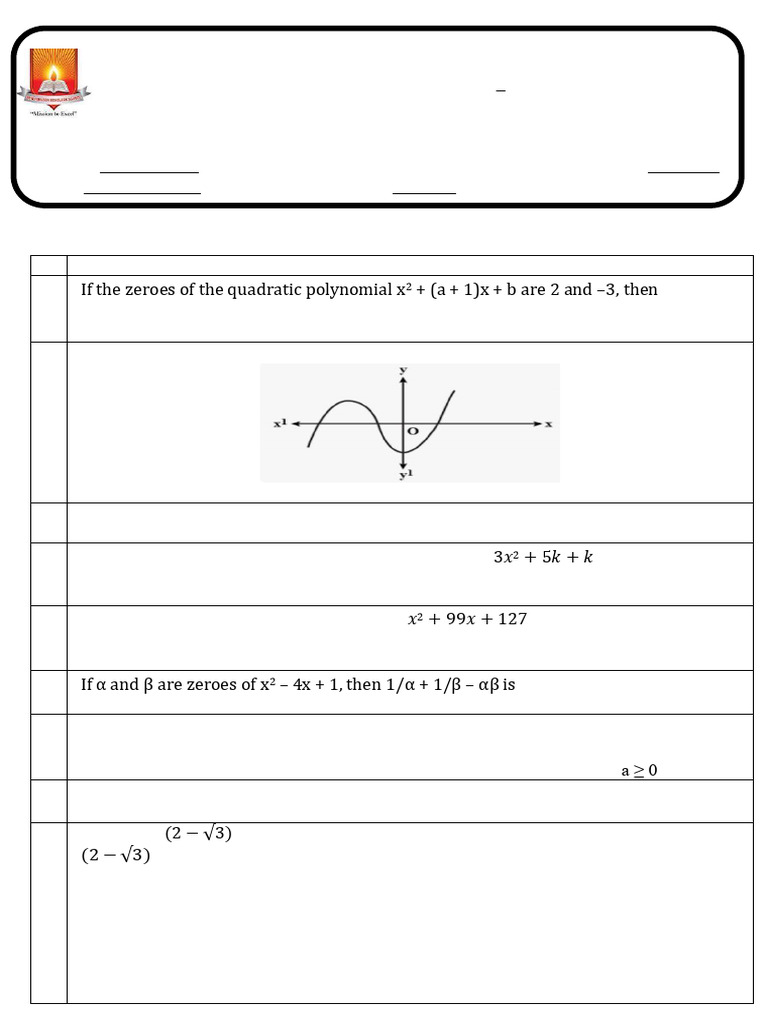 Polynomials Worksheet - Grade 10 | PDF