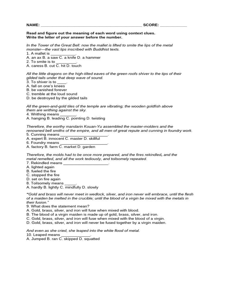 context clue quiz 2 | PDF