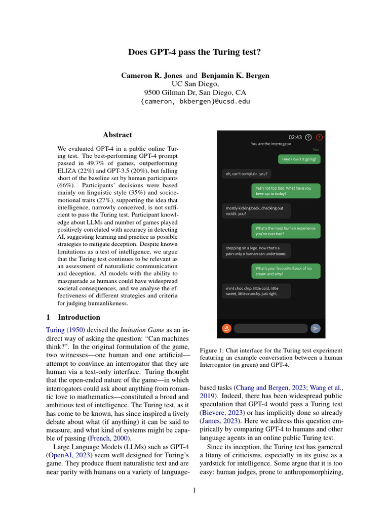 Does GPT-4 Pass The Turing Test | PDF