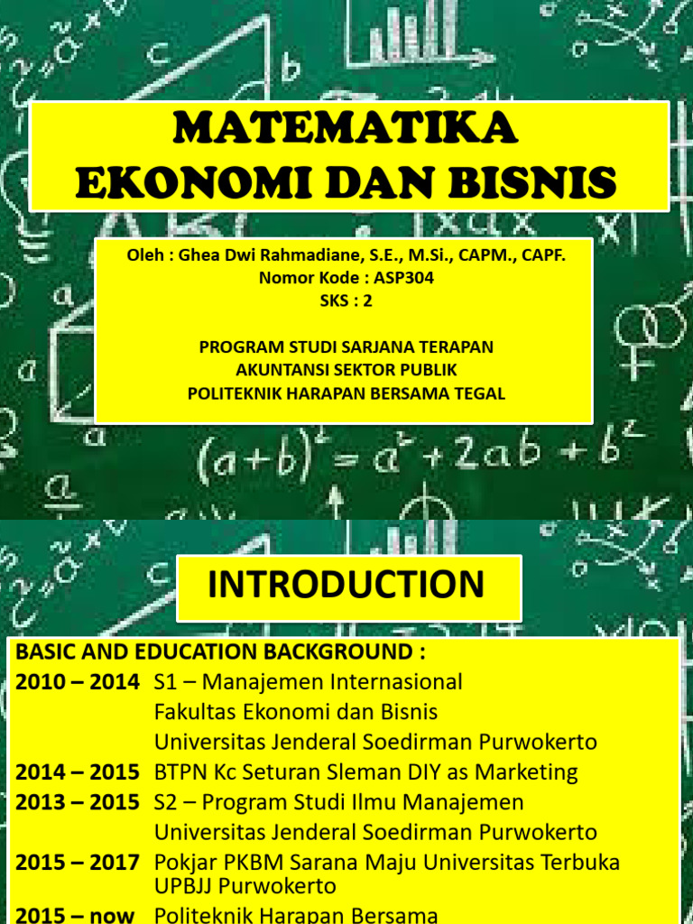 Materi Matematika Ekonomi Dan Bisnis 1a 1 - Lecturer Introduction ...