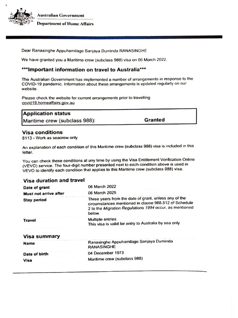 Australian Crew Visa | PDF
