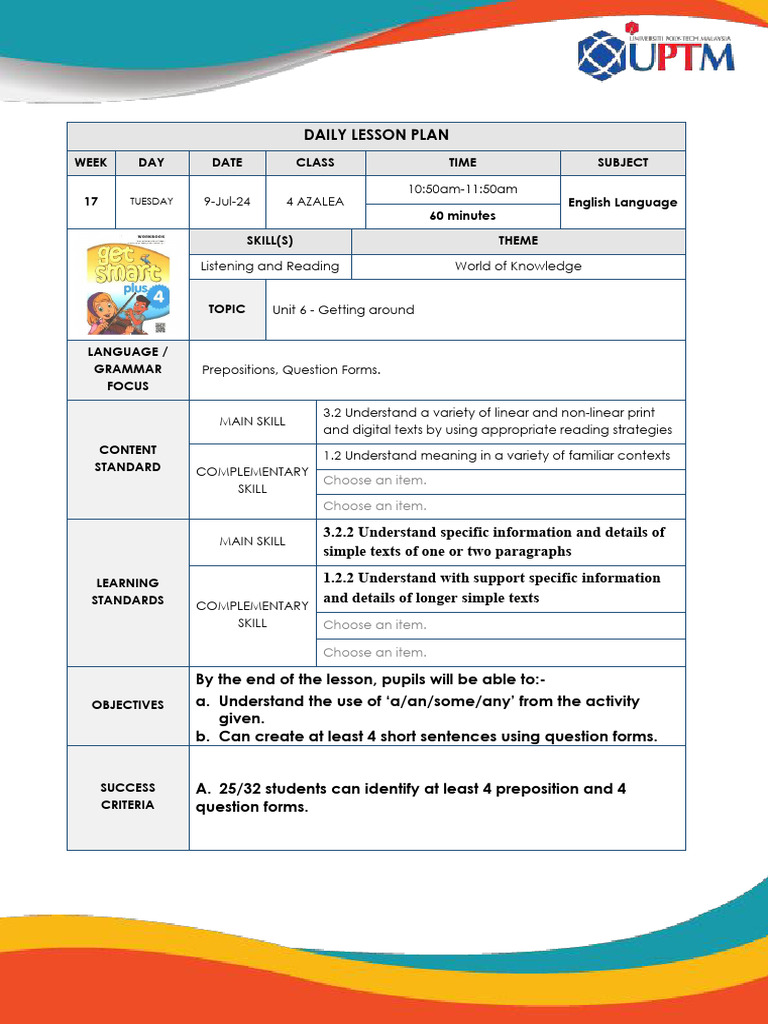 Year 4 Lesson Plan (8!7!24) | PDF | English Language | Lesson Plan