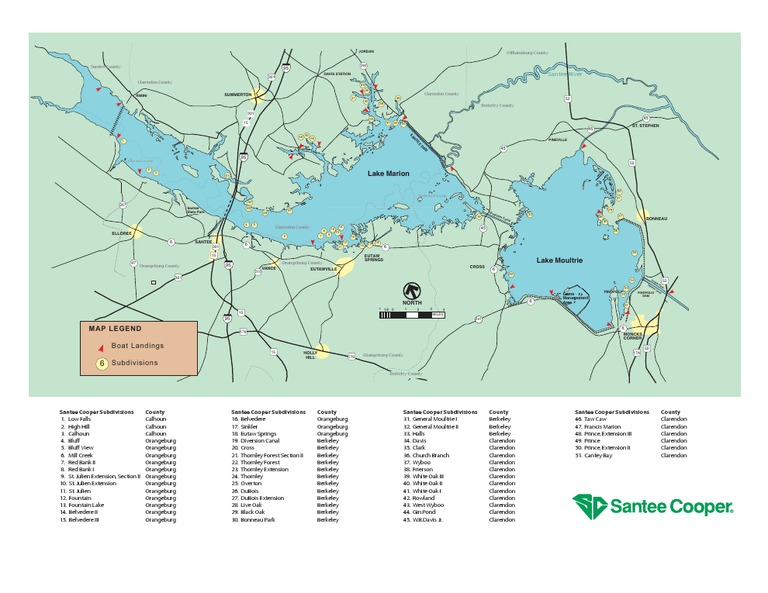 Map of Subdivisions and Features Along the Santee Cooper River System ...