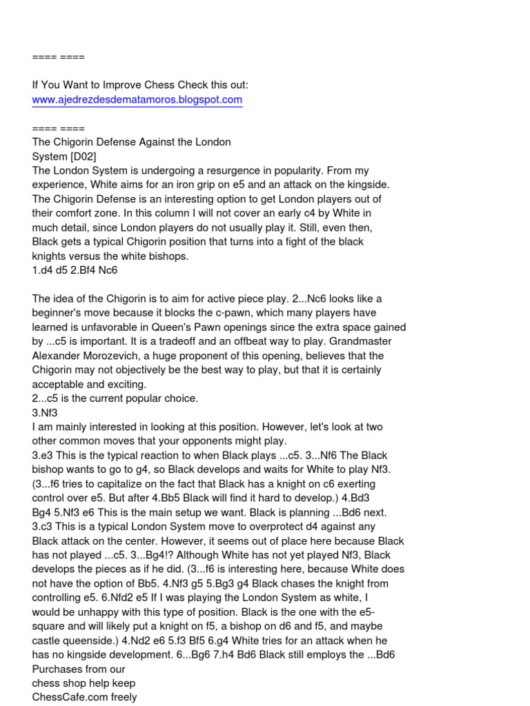 The Chigorin Defense Agains The London | PDF | Chess Openings | Chess ...