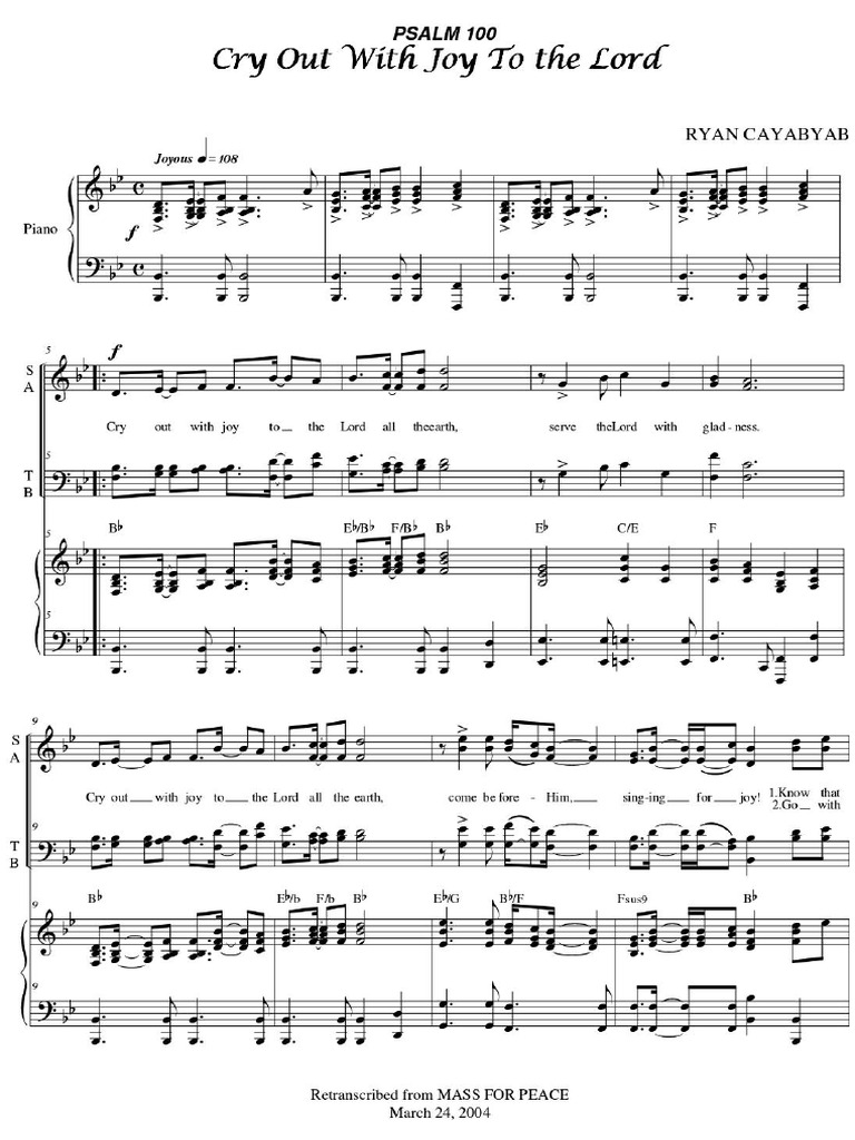CRY OUT WITH JOY (Ryan Cayabyab) | PDF
