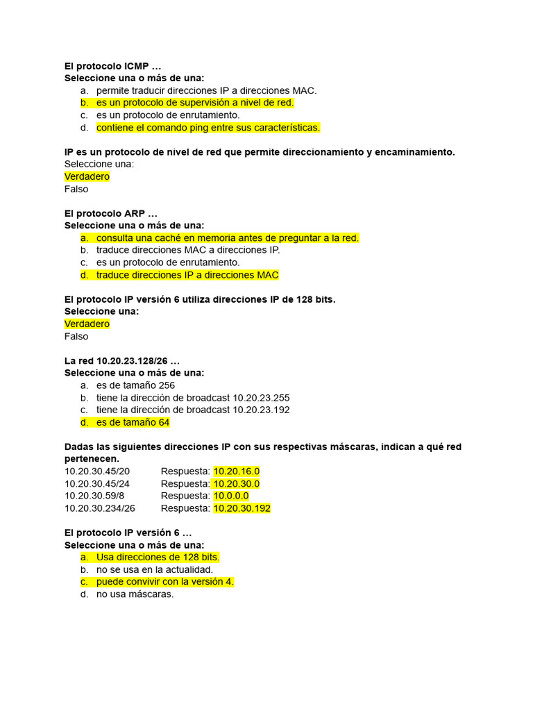 C1.7 - Cuestionario Tema 4 - Nivel de Red | PDF