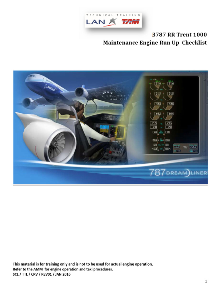 B787 RR TRENT 1000 MAINTENANCE ENGINE RUN CHECKLIST Rev 1 | PDF