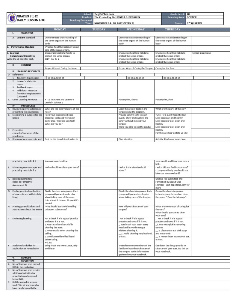DLL - Science 3 - Q2 - W2 | PDF