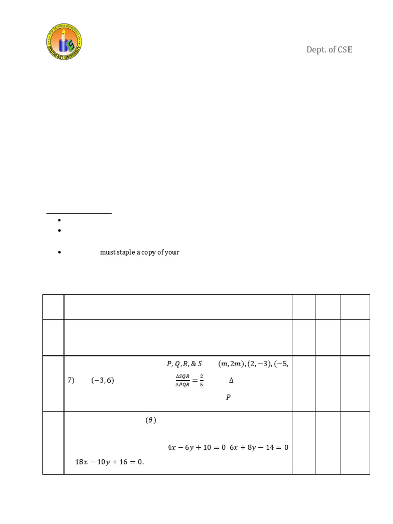 Examination: Semester: Course Code: Marks: Course Title: Section | PDF