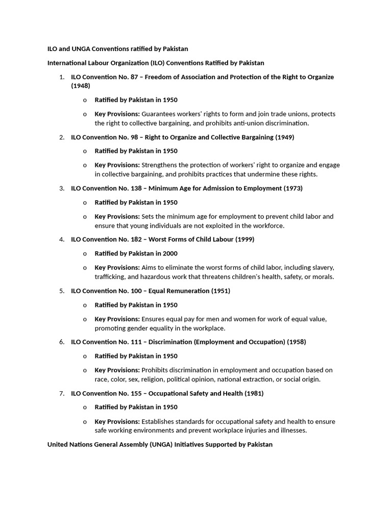 Ilo Conventions Rattified by Pakistan | PDF