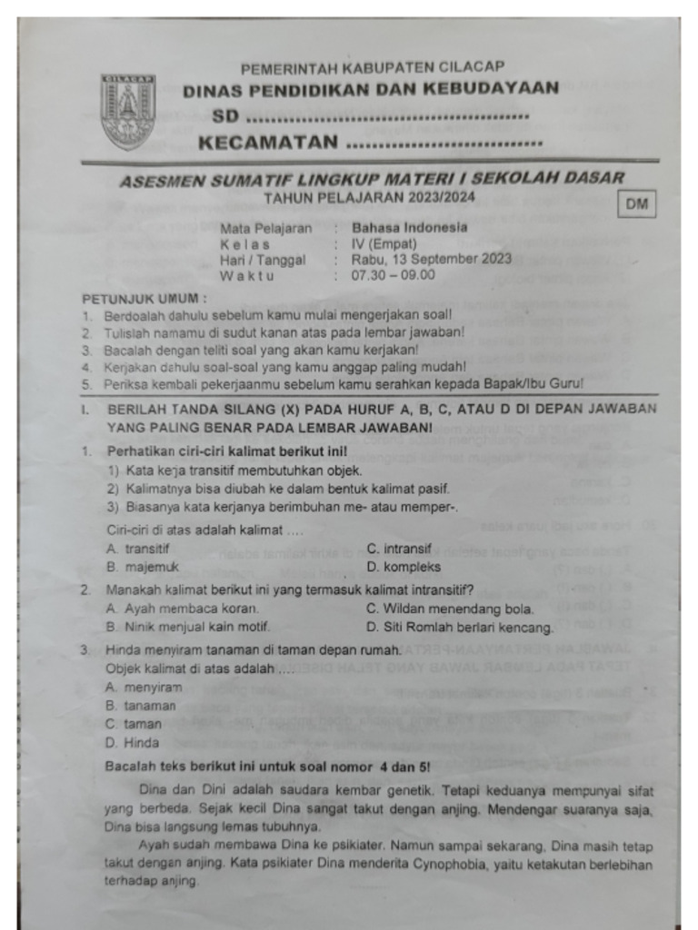 Soal Uts B. Indonesia | PDF