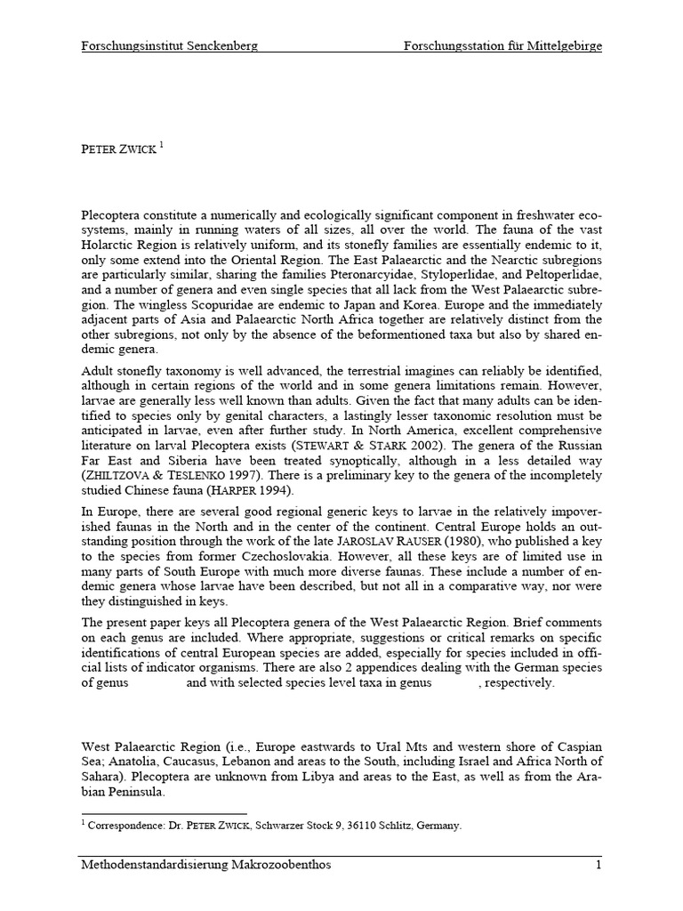 Bestimmung-Plecoptera | PDF