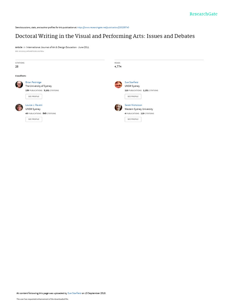 Doctoral Writing in The Visual and Performing Arts: Issues and Debates ...