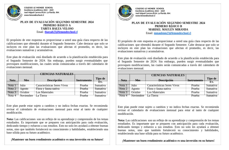 ESQUEMA DE NOTAS 2° SEM. 1os A y B | PDF