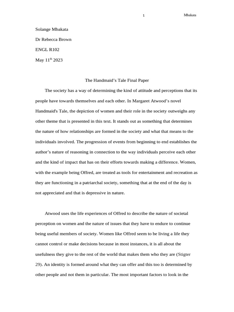 Handmaid's Tale Final Paper | PDF