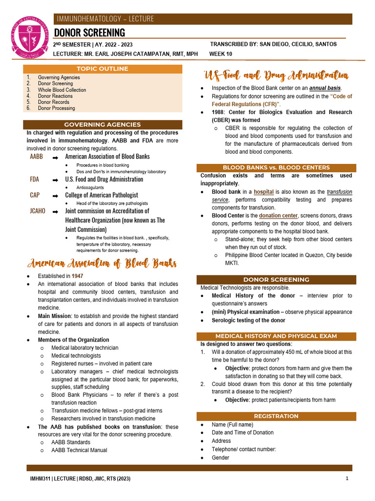 Week 10 - Donor Screening | PDF