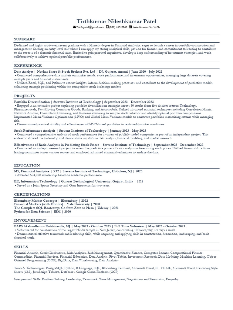 Tirth Patel RESUME | PDF