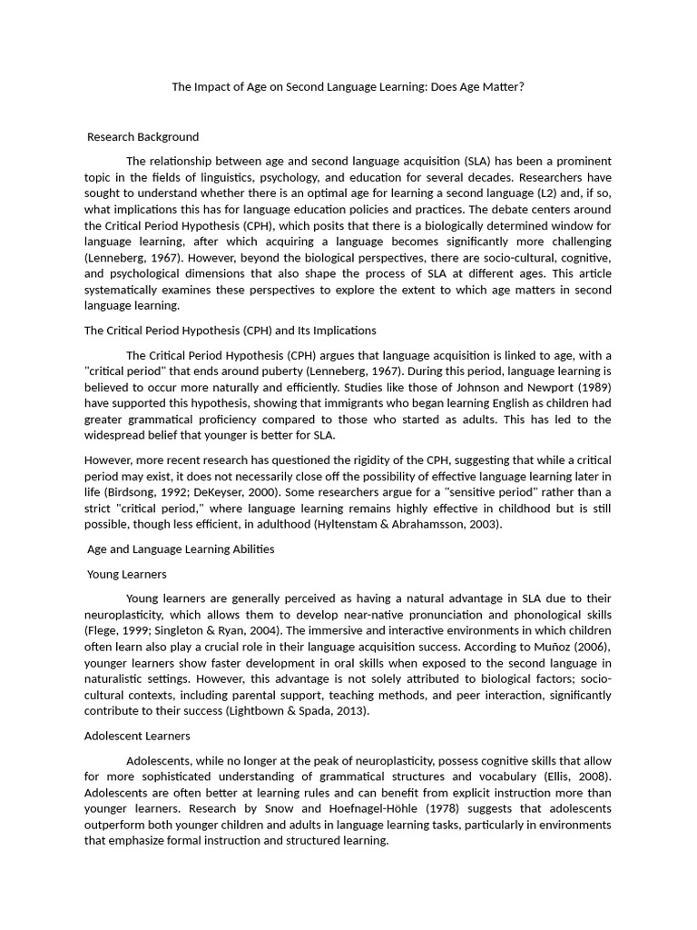 The Impact of Age On Second Language Learning | PDF