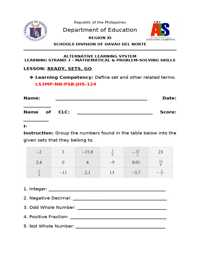 Als Activities Ls3 Mathematics 113644 | PDF