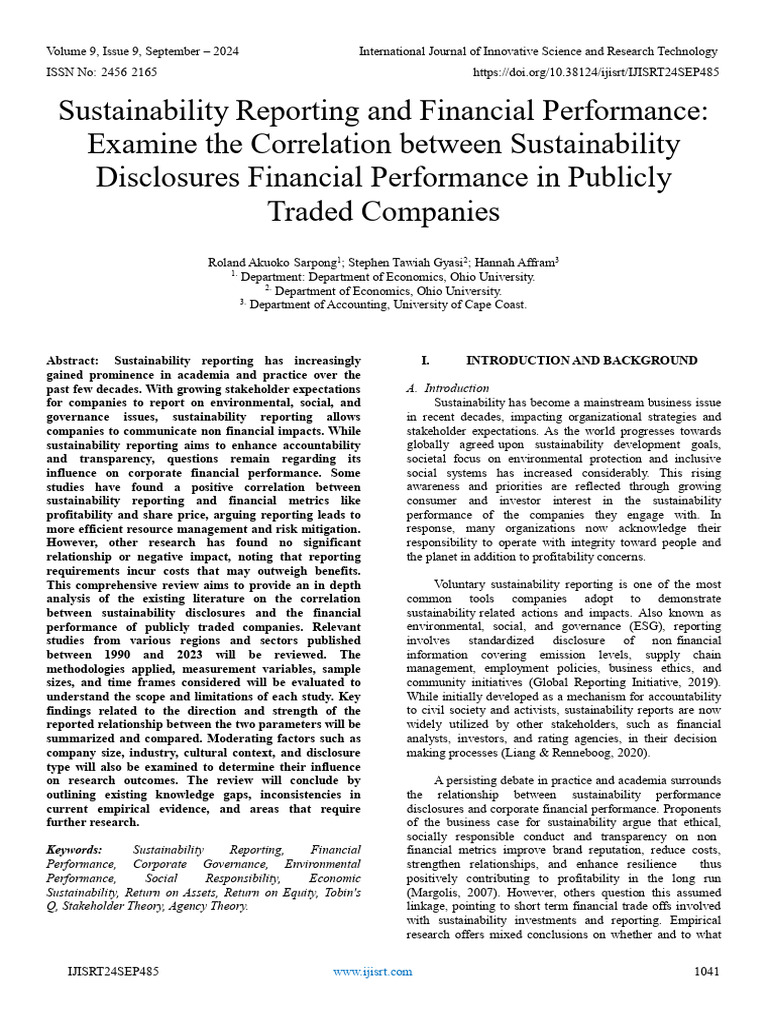 Sustainability Reporting and Financial Performance: Examine The ...